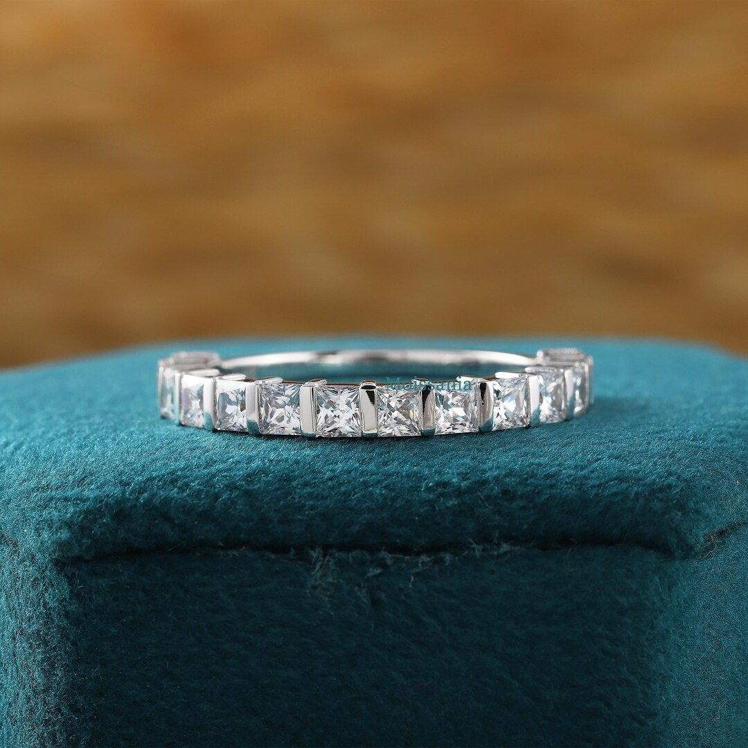 Princess Cut Moissanite Band, Bar Setting Princess Cut Band, Bar Set ...