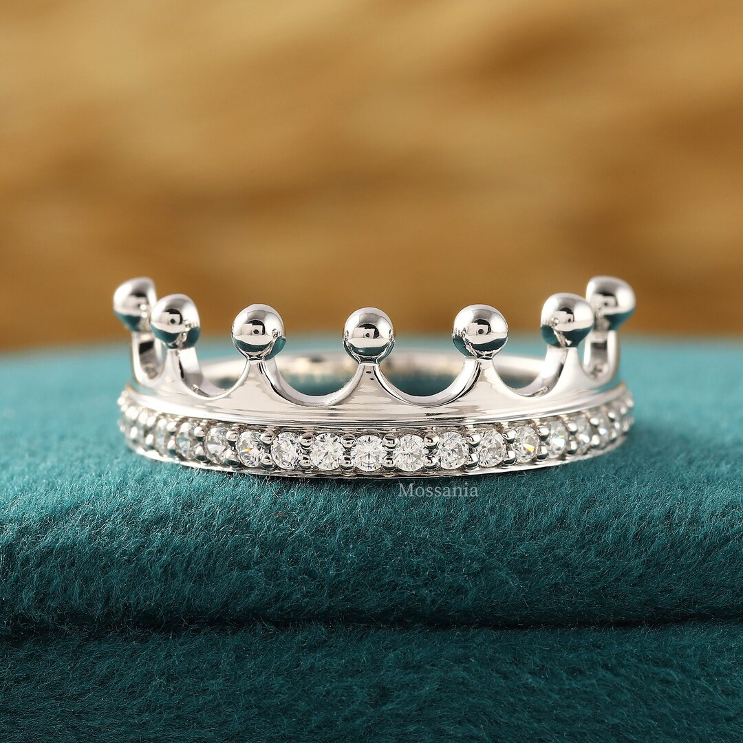 14K Solid White Gold Crown Ring, Princess Tiara Crown Ring, Queen Ring ...