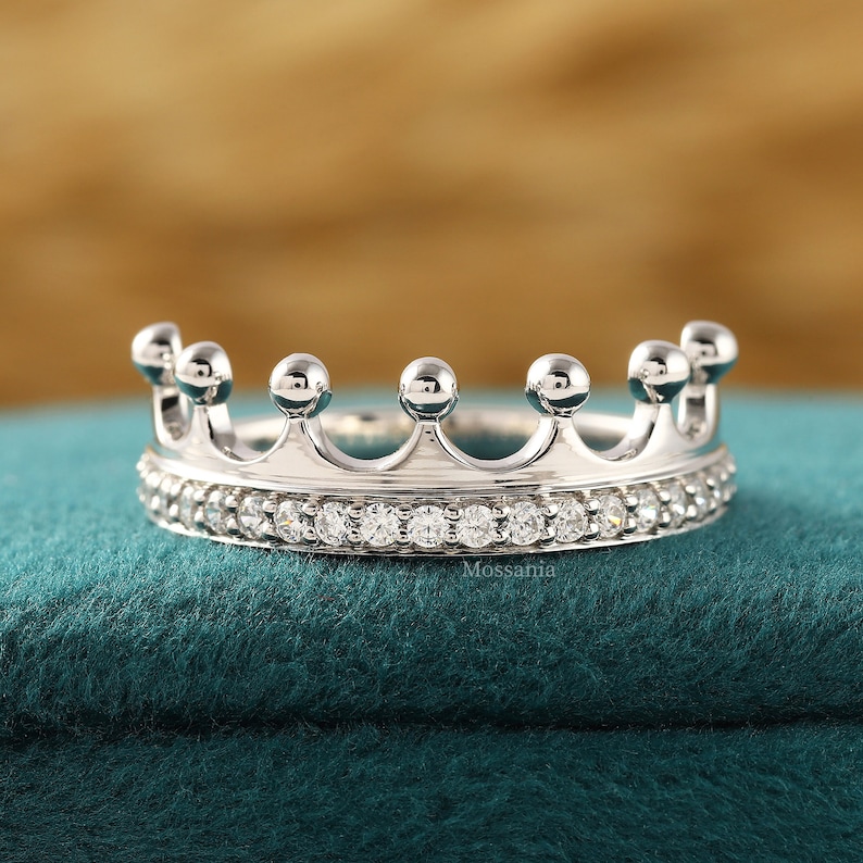 14K Solid White Gold Crown Ring Princess Tiara Crown Ring - Etsy