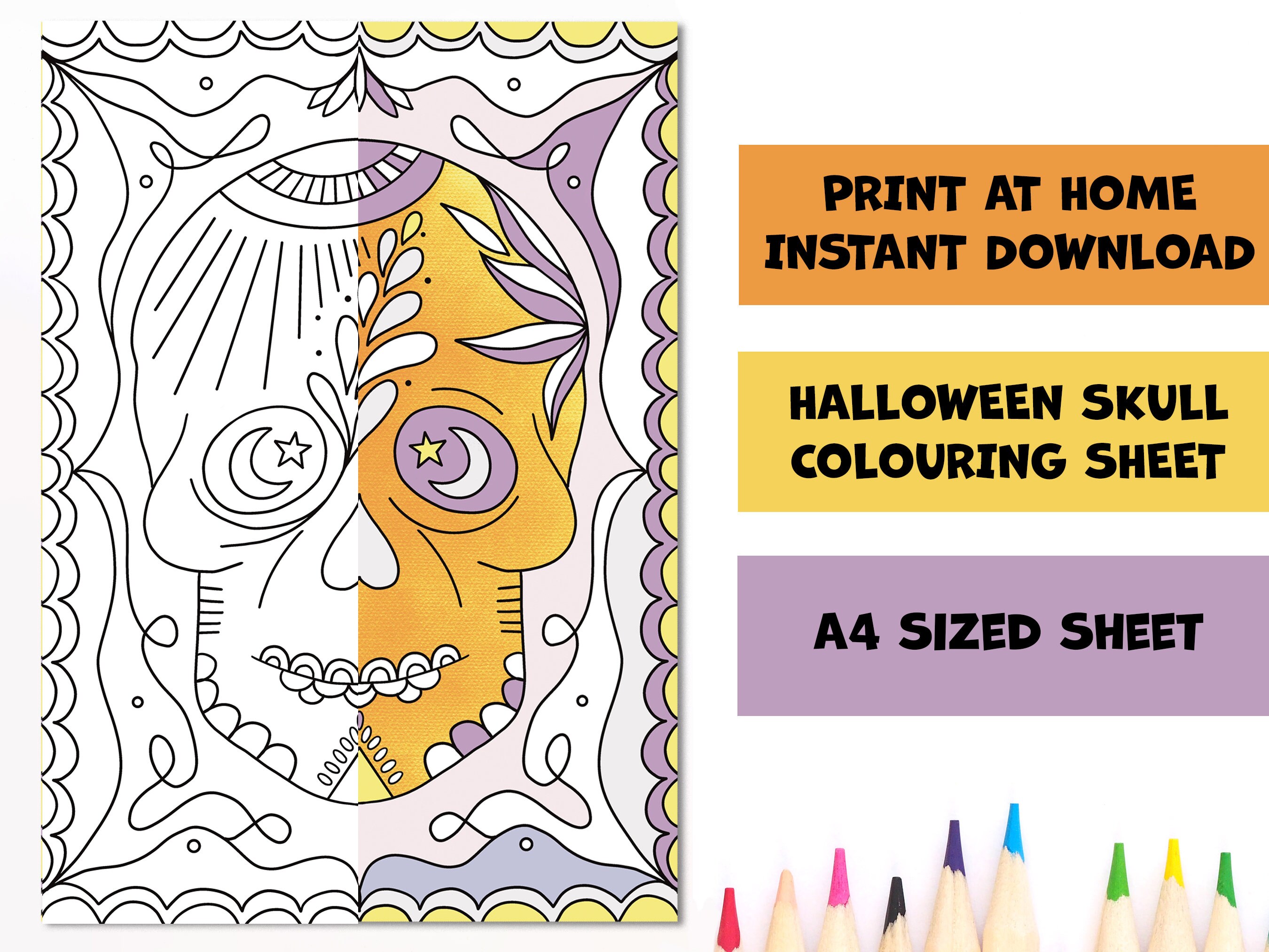 Printable Skull Colouring Page, Printable Halloween Colouring Sheets ...