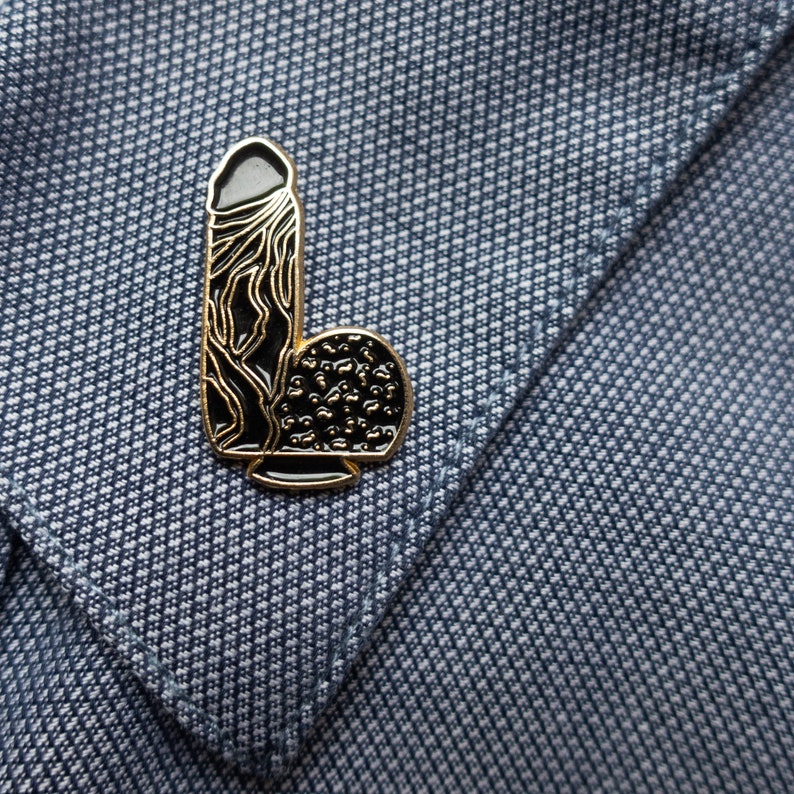 Dick Pin Detailed Enamel Pin Black And Gold Colors Makes It Etsy