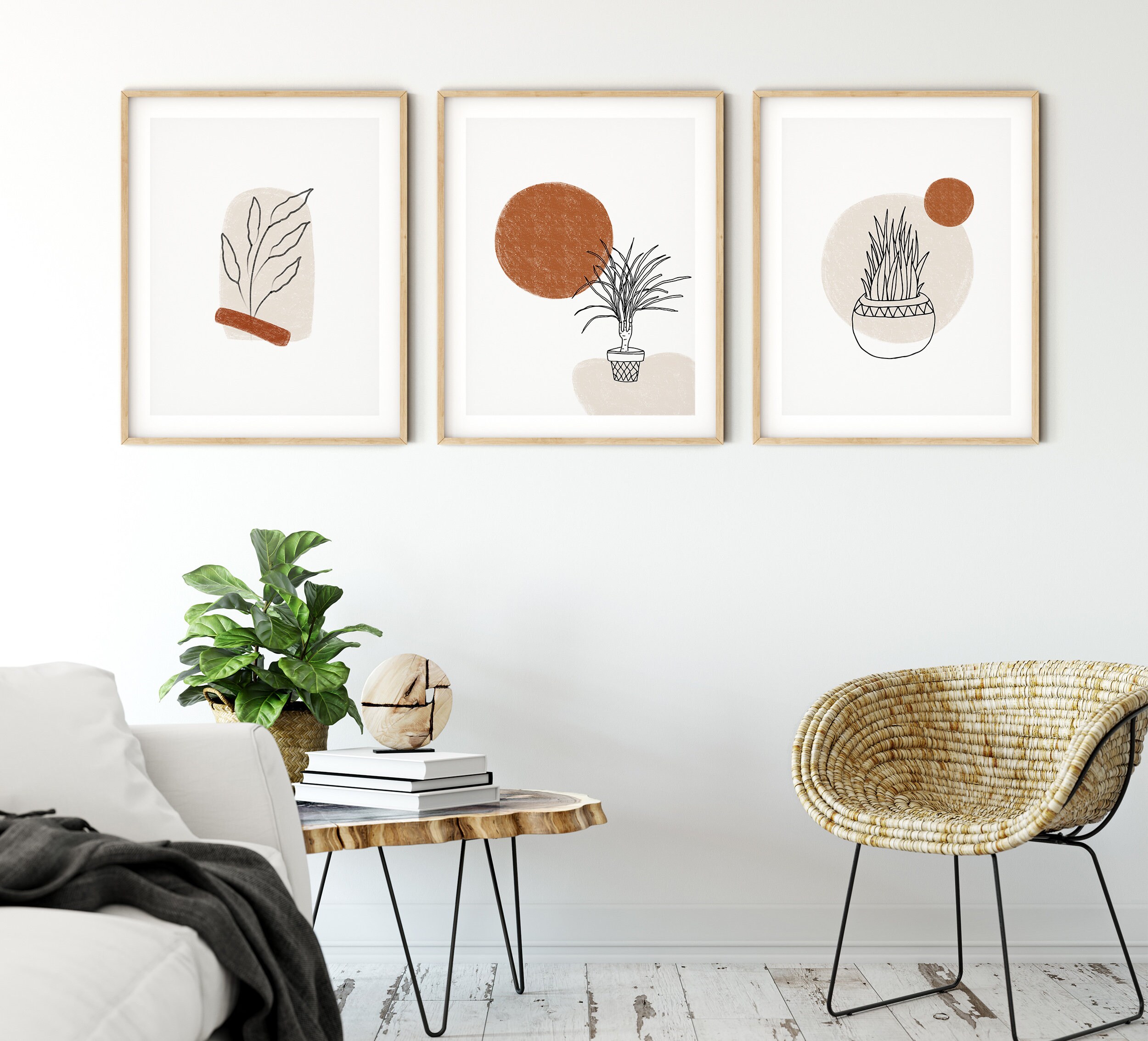 Terracotta Wall Art Print Abstract Botanical leaves Print | Etsy