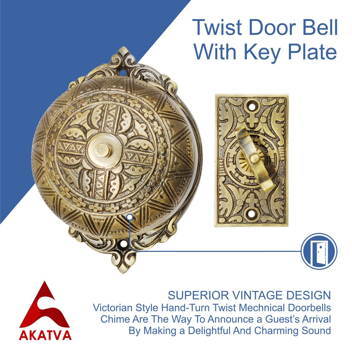 Akatva Vintage Twist Bell With Key Plate Mechanical Doorbell | Etsy