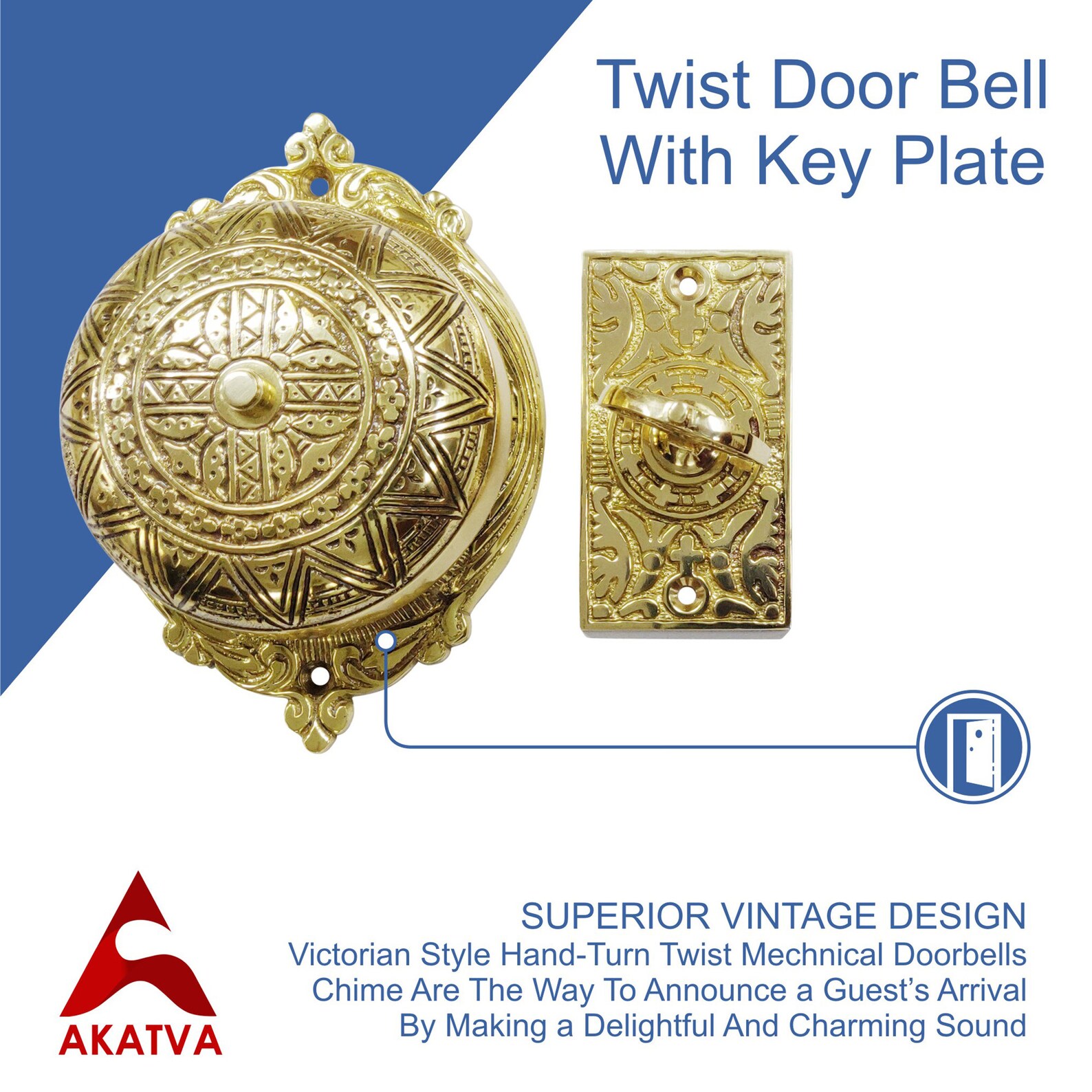 Akatva Vintage Twist Bell With Key Plate Mechanical Doorbell - Etsy