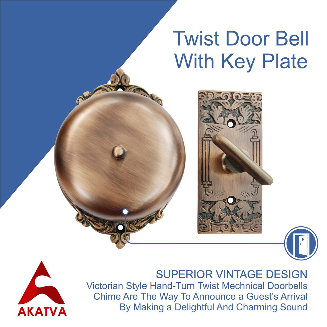 Akatva Vintage Twist Bell With Key Plate Mechanical Doorbell - Etsy