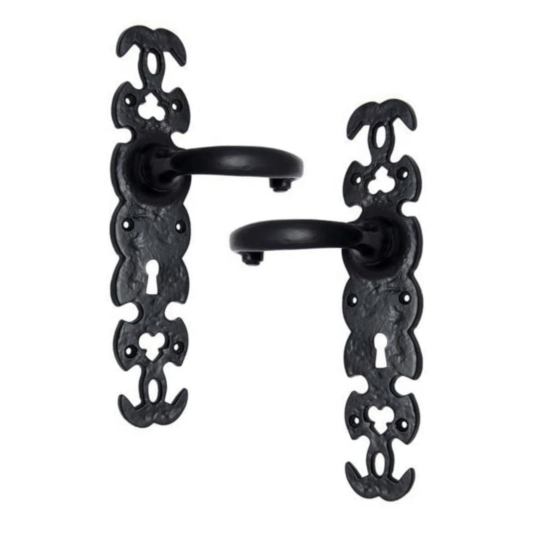 Akatva Black Iron Door Handle With Plate (black Powder Coated Finish ...