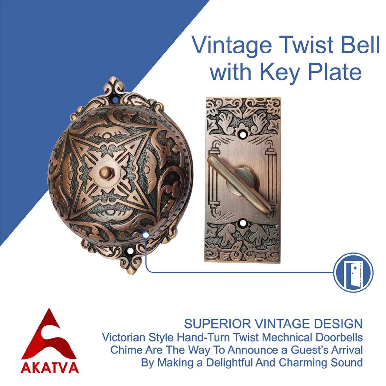 Akatva Vintage Twist Bell With Key Plate Mechanical Doorbell - Etsy