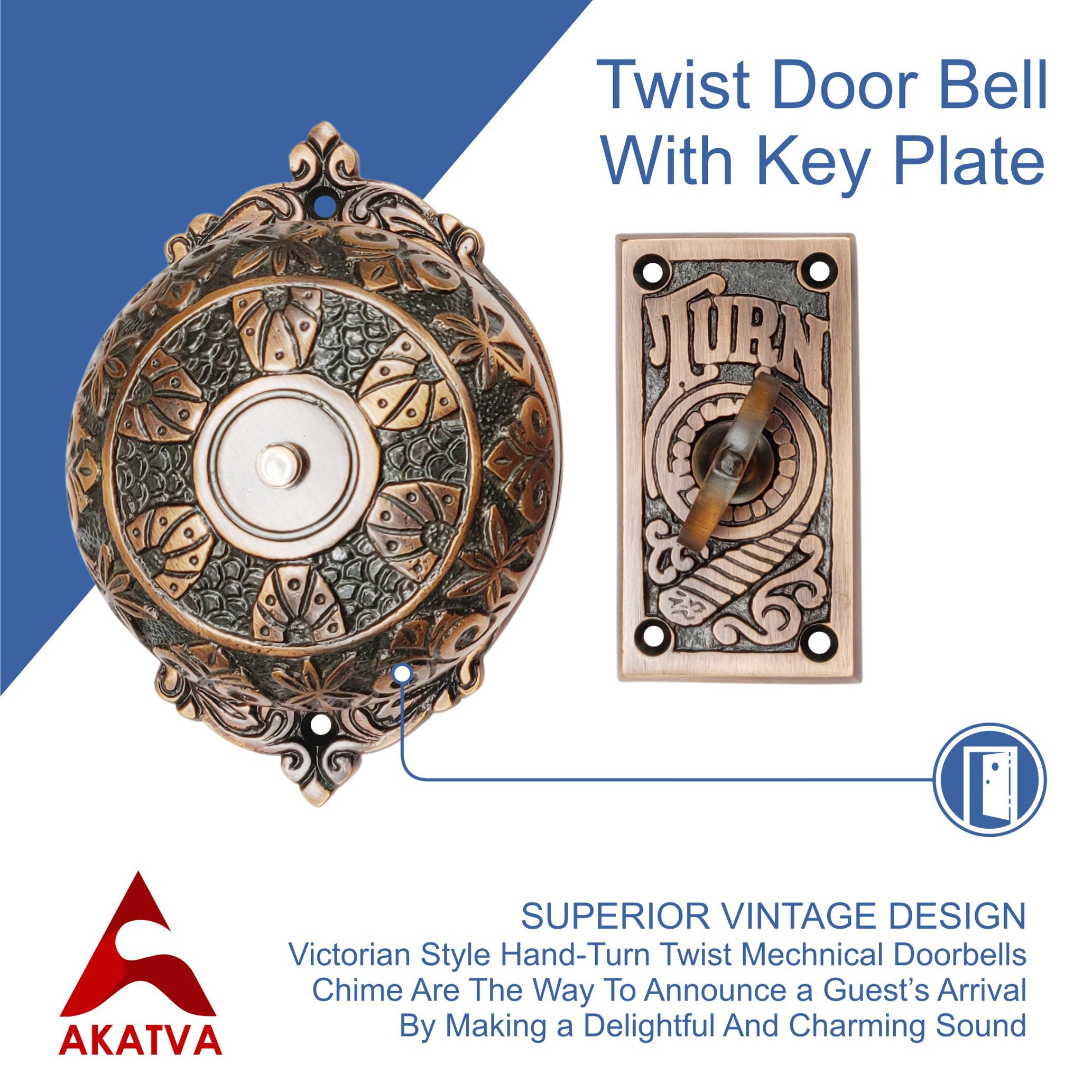 Akatva Vintage Twist Bell With Key Plate Mechanical Doorbell - Etsy