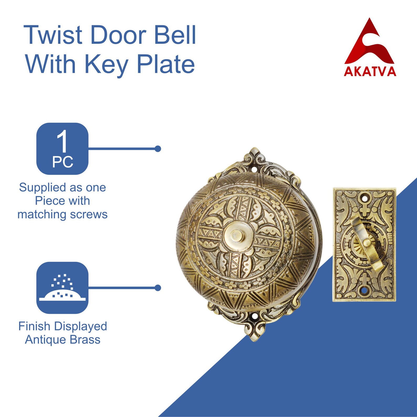 Akatva Vintage Twist Bell With Key Plate Mechanical Doorbell | Etsy