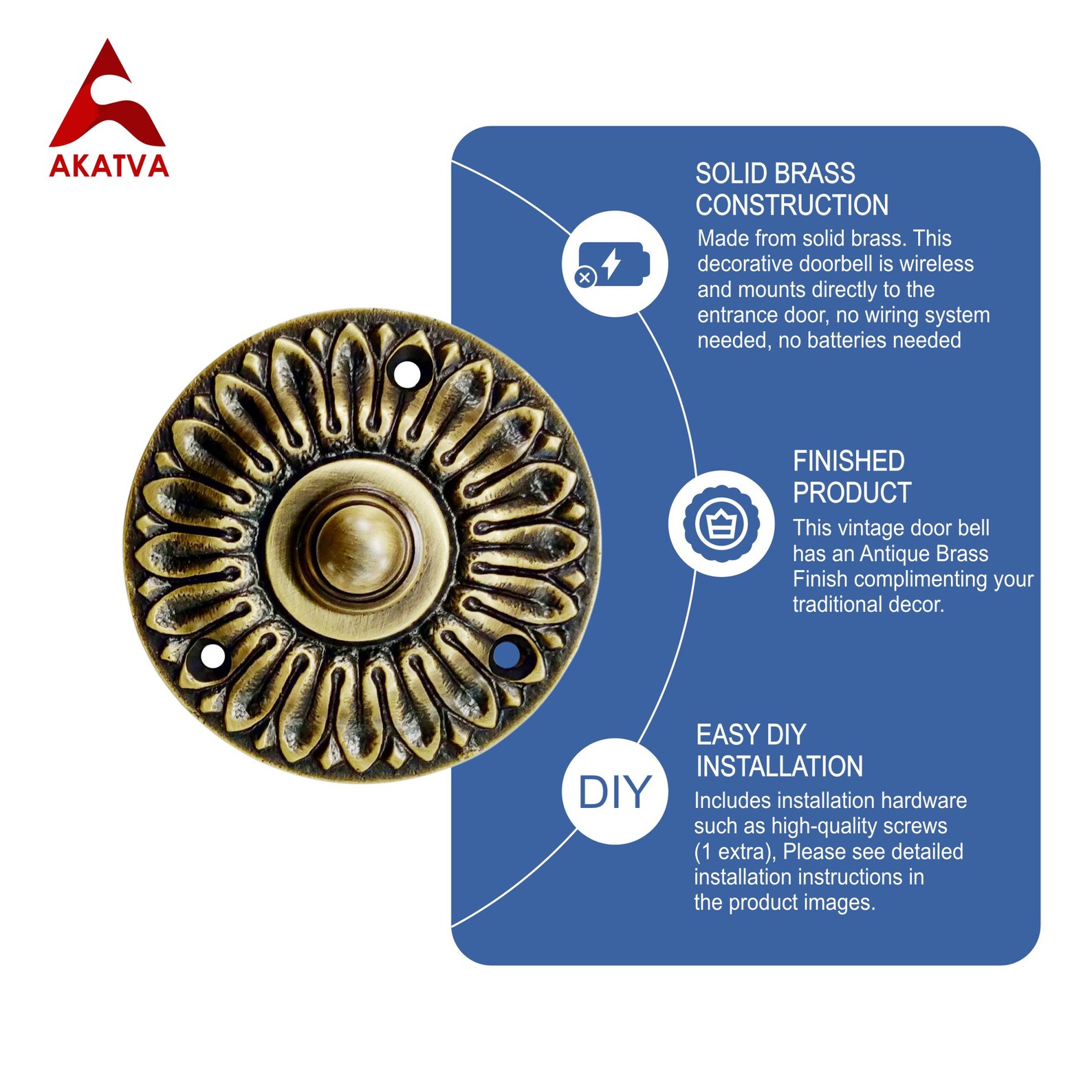 Akatva Decorative Doorbell Button – Finest Bell Push Button – Easy to ...
