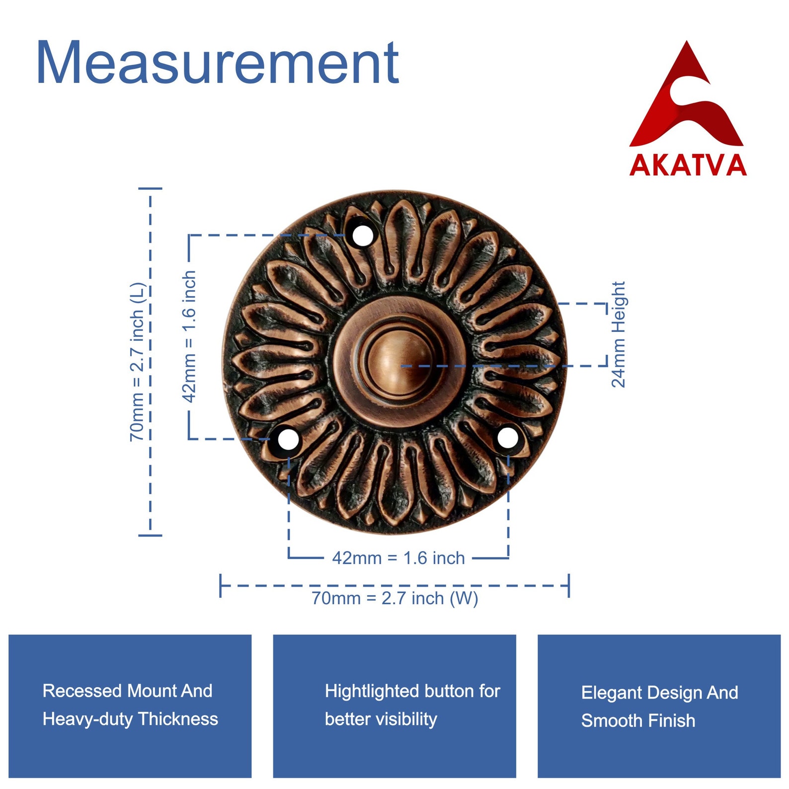 Akatva Decorative Doorbell Button – Finest Bell Push Button – Easy to ...