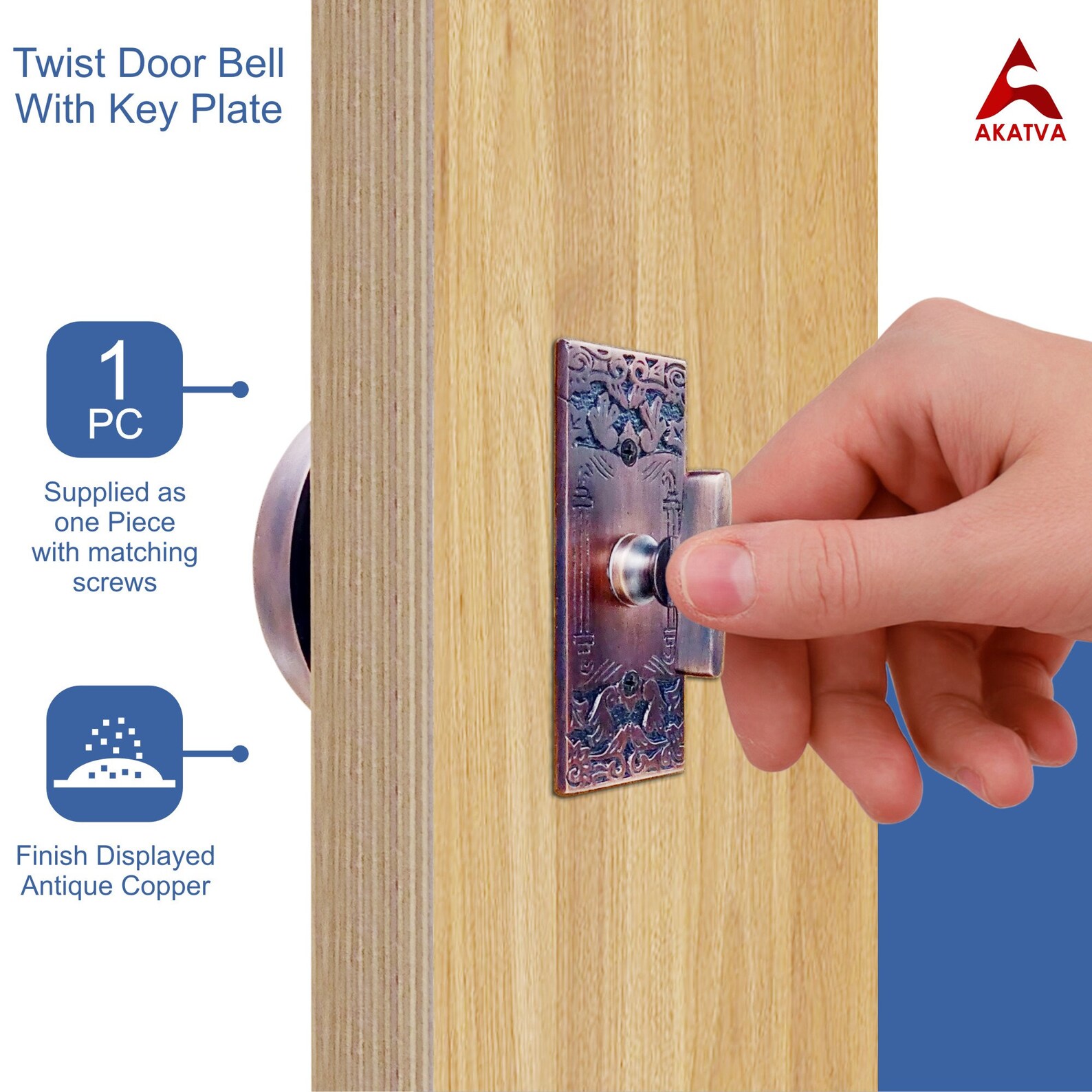 Akatva Vintage Twist Bell With Key Plate – Mechanical Doorbell for Home ...
