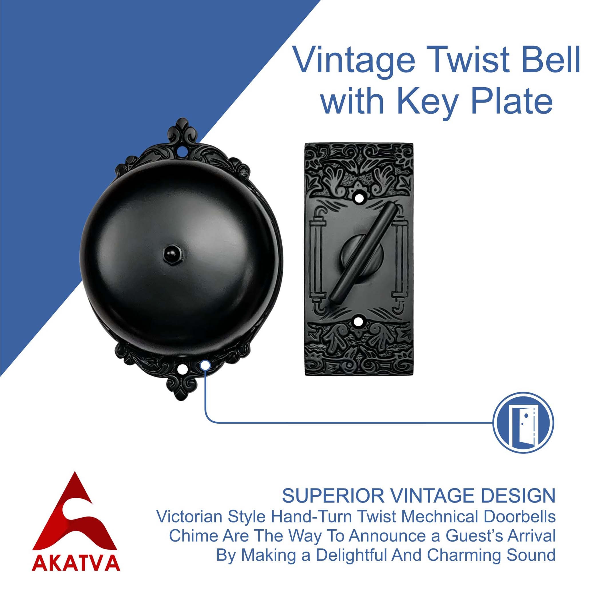 Akatva Vintage Twist Bell With Key Plate – Mechanical Doorbell for Home ...