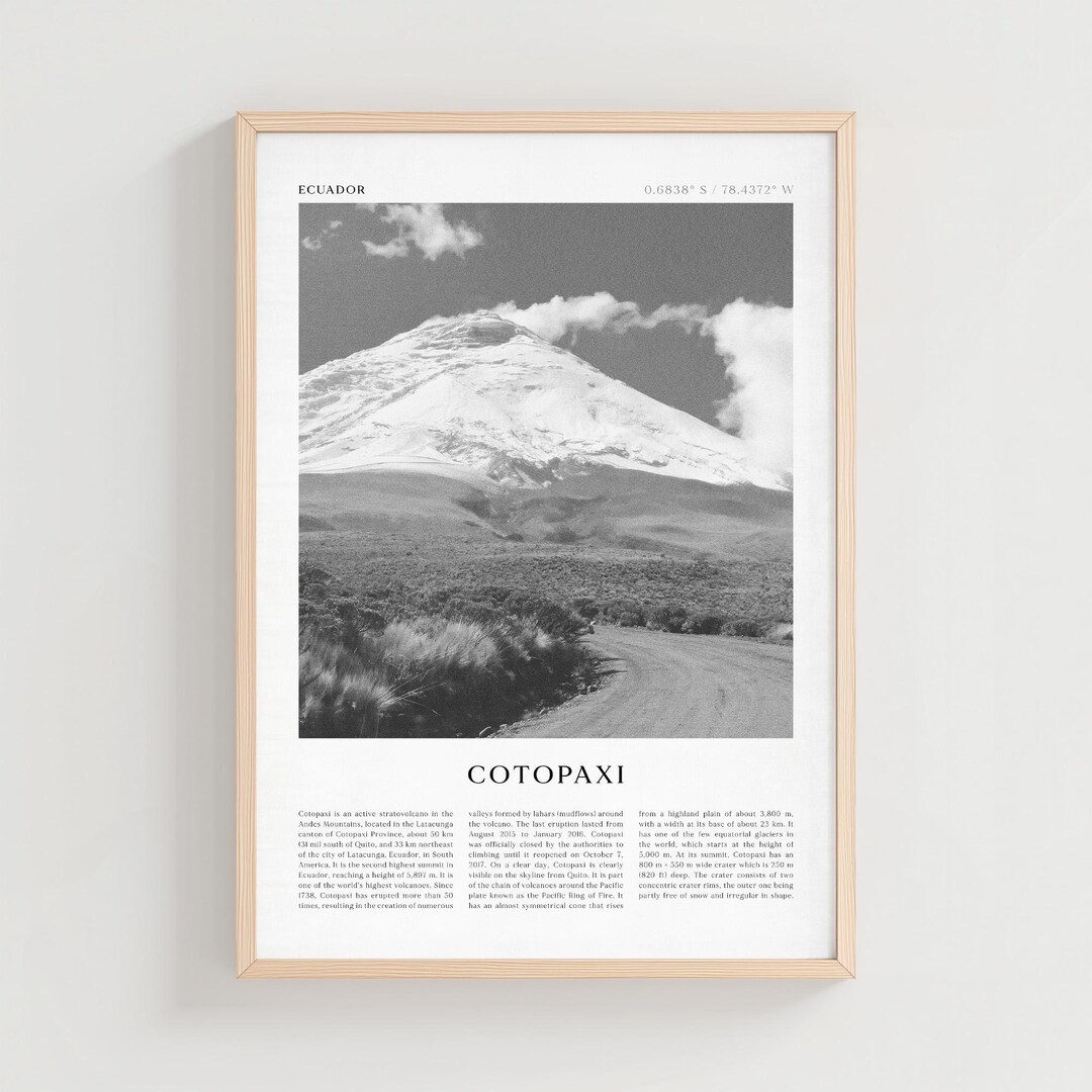 Cotopaxi Travel Poster, Ecuador Retro Black and White Print - Etsy