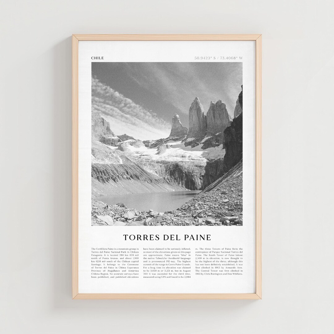 Torres Del Paine Travel Poster, Torres Del Paine Vintage Print, Torres ...