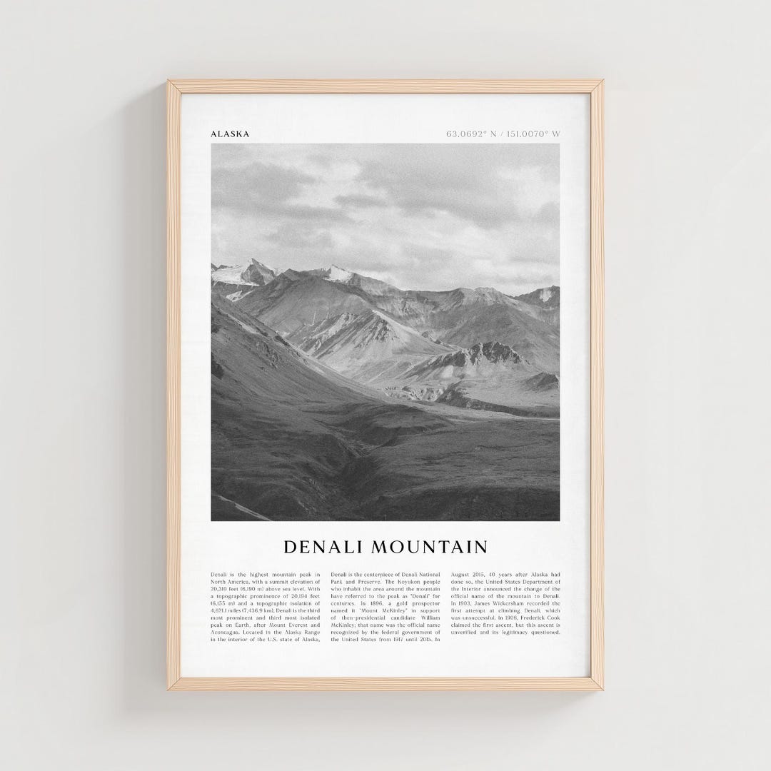 Denali Mountain Travel Poster, Denali Vintage Print, Denali Wall Art ...