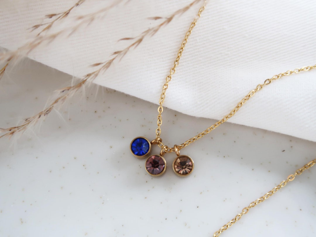 Birthstone Necklace - Birthstone Jewelry - Stainless Steel Chain - Gold ...