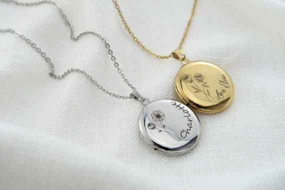 Personalized Birth Flower Medallion Birth Flower Necklace in - Etsy