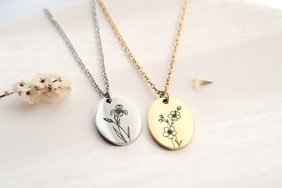 Personalized Birth Flower Necklace Birth Flower Pendant in | Etsy