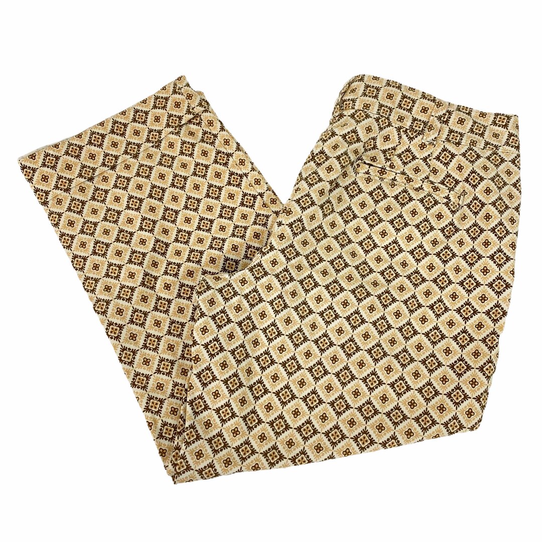 Talbots Capri Pants Cuffed Mid Rise Pockets Brown Yellow Geometric ...