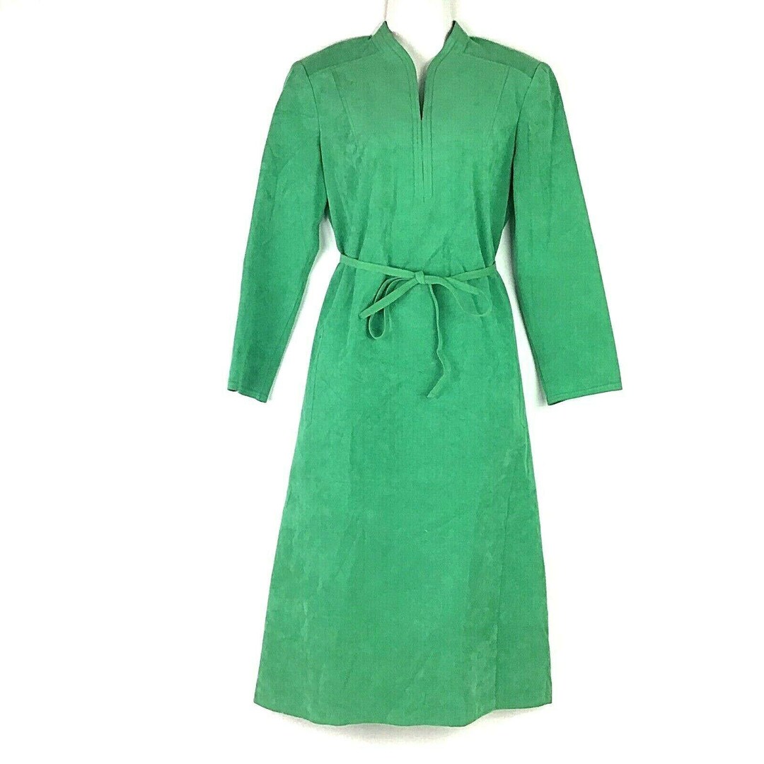 Vtg 70s Dress Posh Ultrasuede 10 Green Classic Preppy Secretary Belted ...