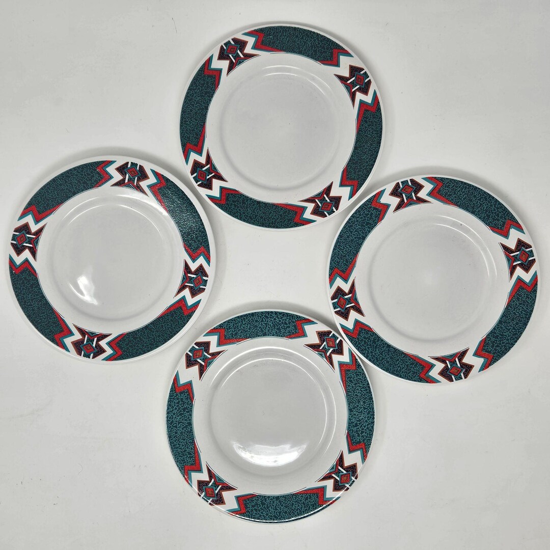Vtg Gibson Design Mojave Saucer Plates (4) 6 Inch Aztec Southwest Decor ...