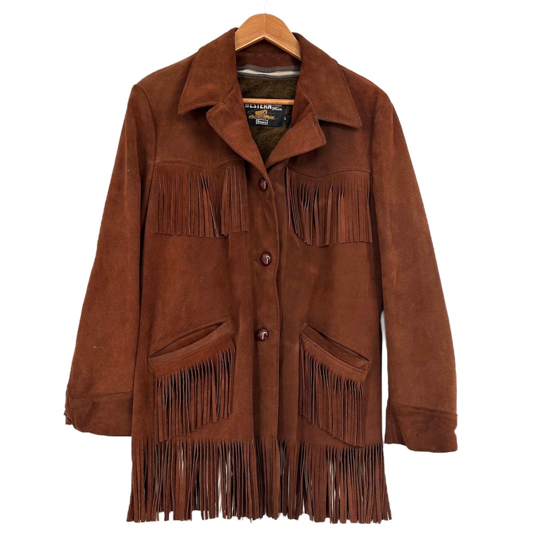 Vtg 70s Sears Western Fringe Coat BOHO Cowboy Suede Leather Jacket ...