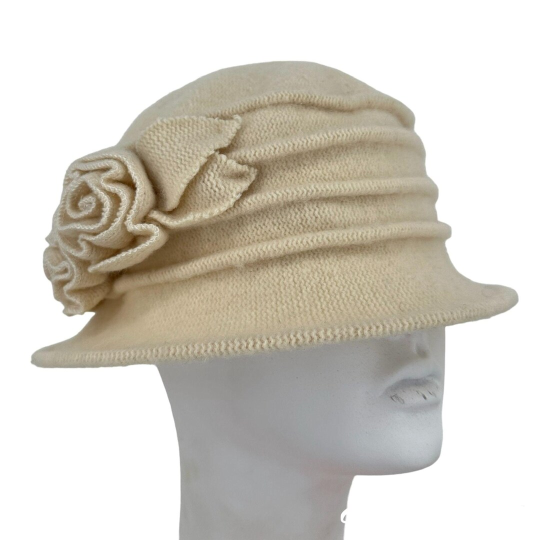 Lawliet Wool Cloche Hat Gatsby Floral Accent Packable Retro Coquette ...