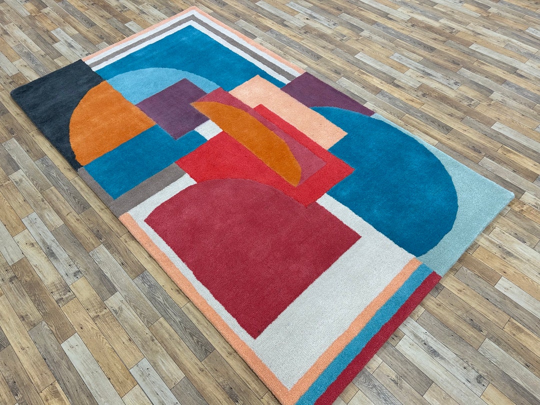 Rug Hand Tufted Wool Area Rug New Geometric Abstract Design Premium ...