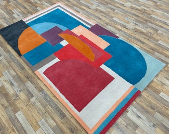 Hand Tufted Wool Area Rug New Geometric Abstract Design Premium Quality ...