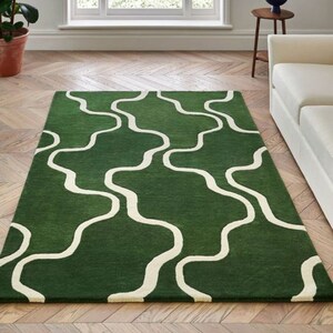 Modern Hand Tufted Rug Green White Hand Tufted Rugs Home Decor Rug ...