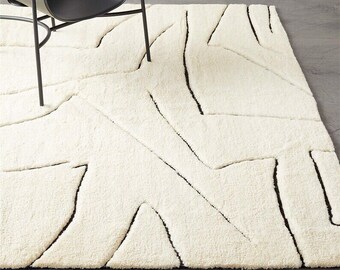 Modern Handmade 12x18 Fine Ivory Curve Embossed Cut Tufted Area Rug for ...