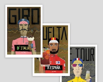 The Grand Tours Graphic Set 3 Cycling Prints Cyclist Grand Tours Wall ...