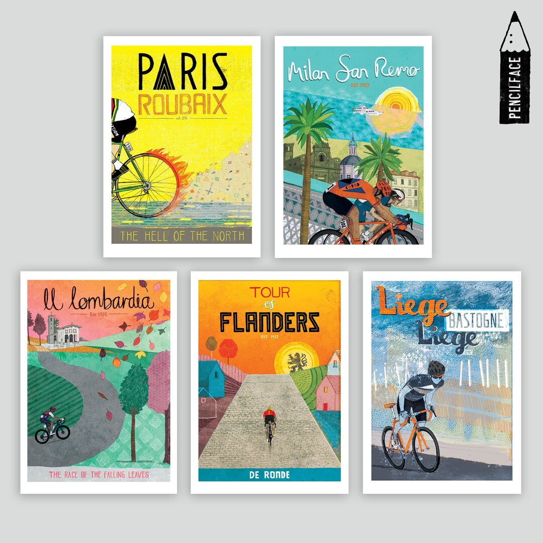 Cycling Art Prints X5, Classic Cycle Monuments, Cycling Posters - Etsy