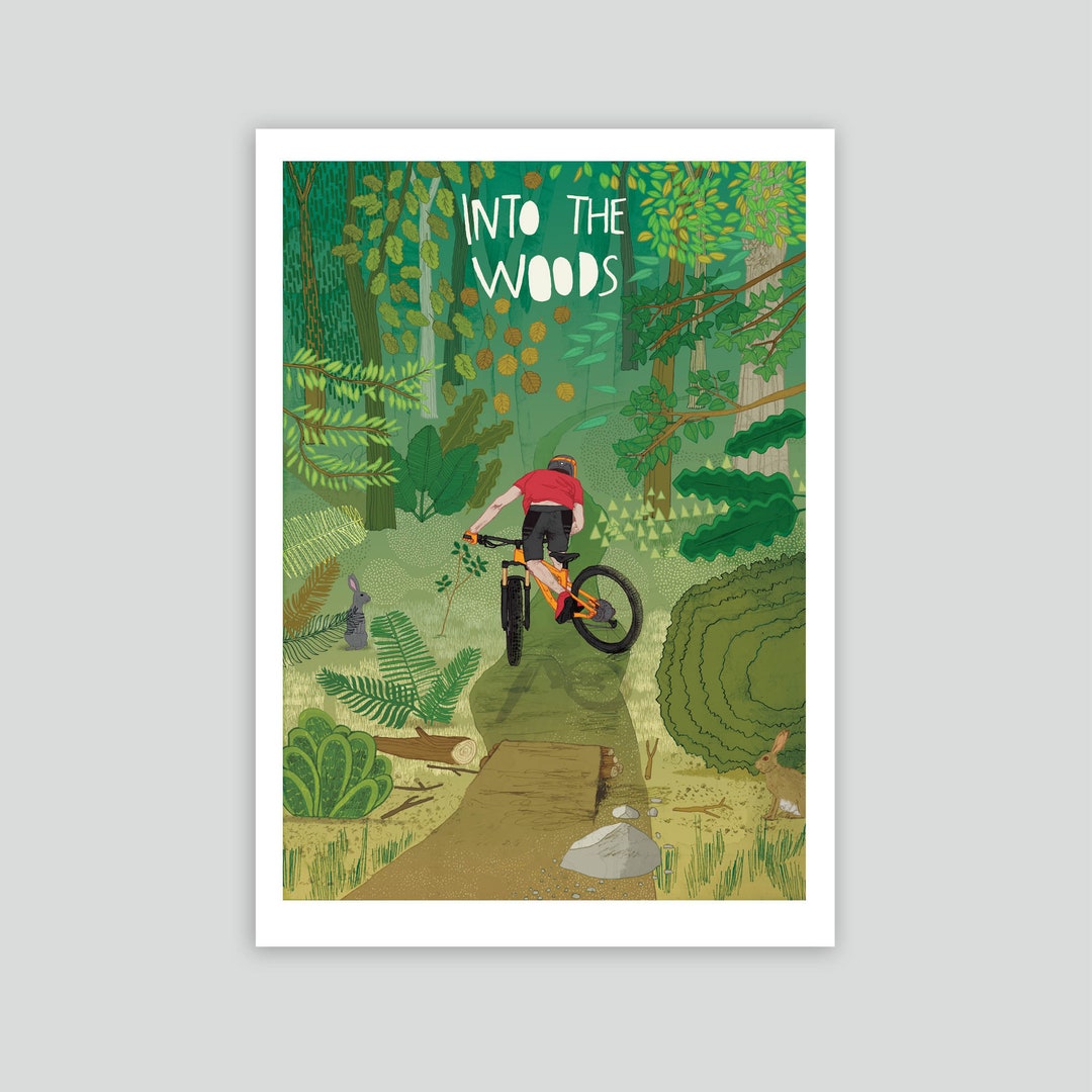 Cycling Art Print, 'into the Woods' Mountain Bike Print, Mtb Poster ...