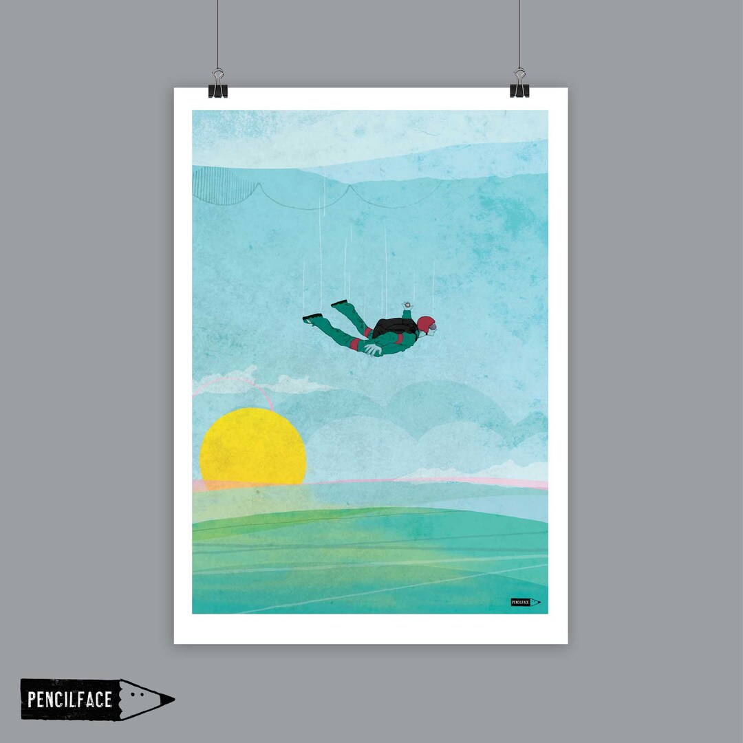 Skydiving Art Print: Parachutist Illustration, Aviation Wall Art - Etsy
