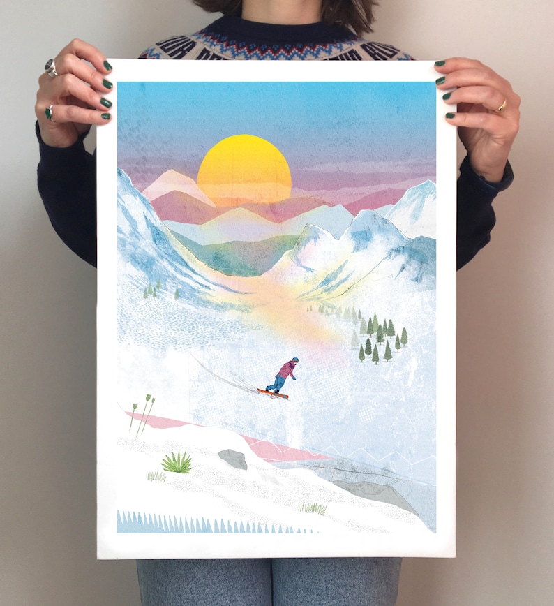 Snowboarding Print, Snowboard Poster, Snowboard Artwork, Snowboarder ...