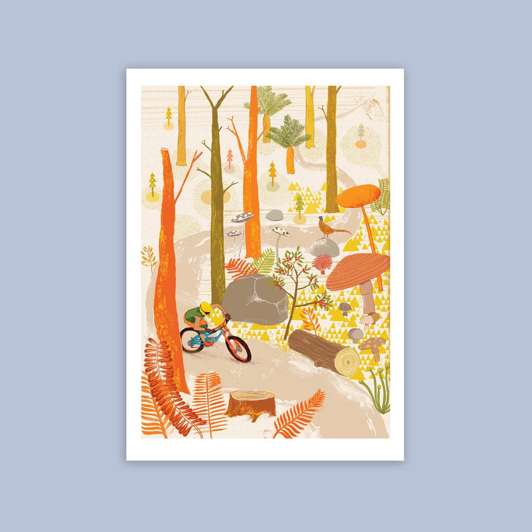 Cycling Art Print / Mountain Bike Print / Forest Trails / MTB Print ...