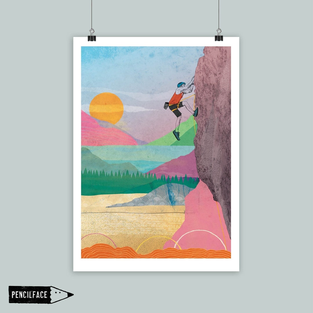 Rock Climbing Art Print, Climber, Climbing Artwork, Bouldering, Rock ...