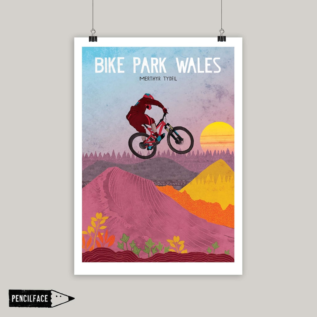 Cycling Art Print, Bike Park Wales Poster, Mountain Bike Trail Centre ...
