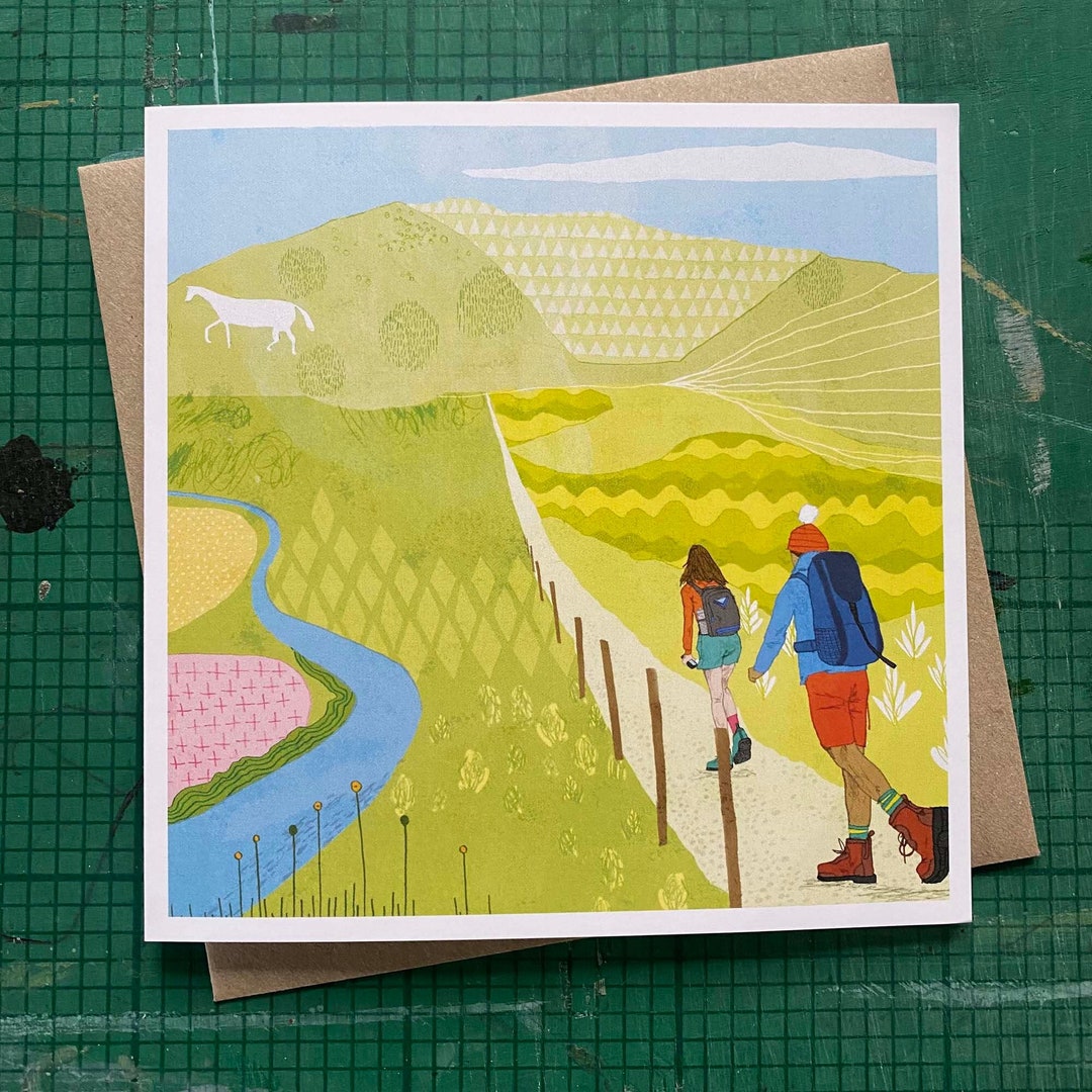 Walkers Greetings Card, Walk in the Hills, Alfriston Chalk Horse ...
