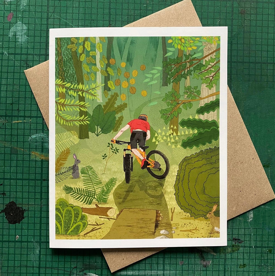 Cycling Art Greetings Card, Mountain Biking, Woodland, Forest, 'into ...