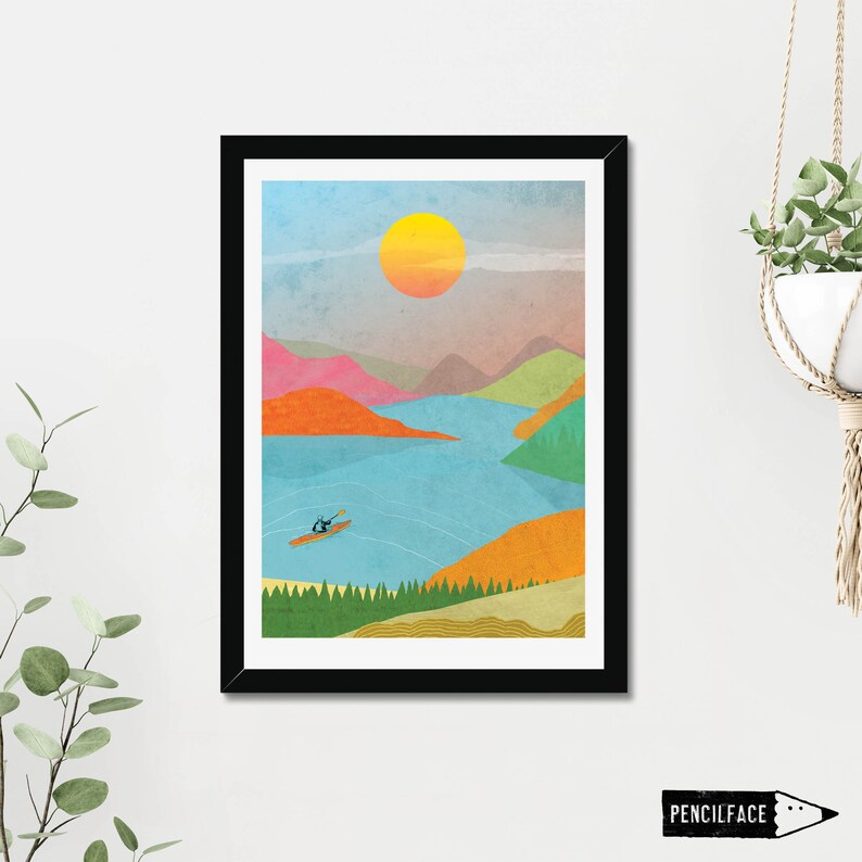 Kayak Art Print, Paddling Art Print, Kayaking Artwork, Kayaking Poster ...