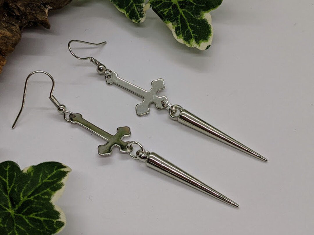 Gothic Inverted Cross With Spike Earrings - Etsy