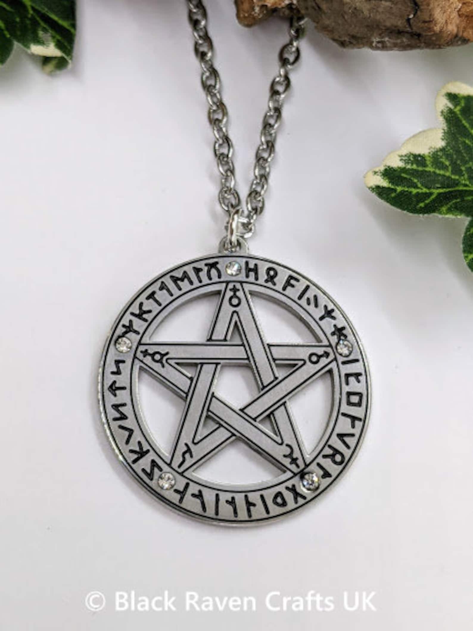 Stunning Large Crystal Runic Pentagram Necklace Viking Runes | Etsy