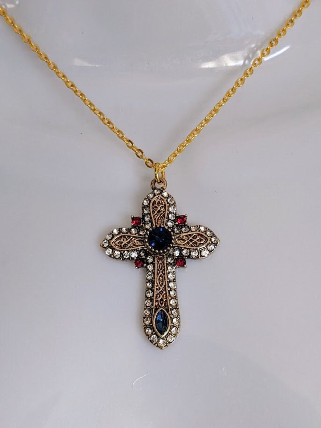 Stunning Dark Gold Gothic Cross Crucifix Necklace Diamante - Etsy
