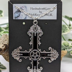 Inverted Cross Necklace: Black & Silver Gothic Pentagram Pendant - Etsy