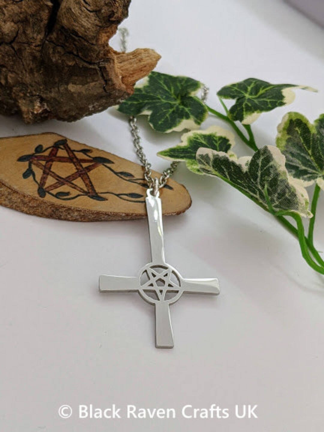 Inverted Cross With Pentagram Stainless Steel Pagan - Etsy