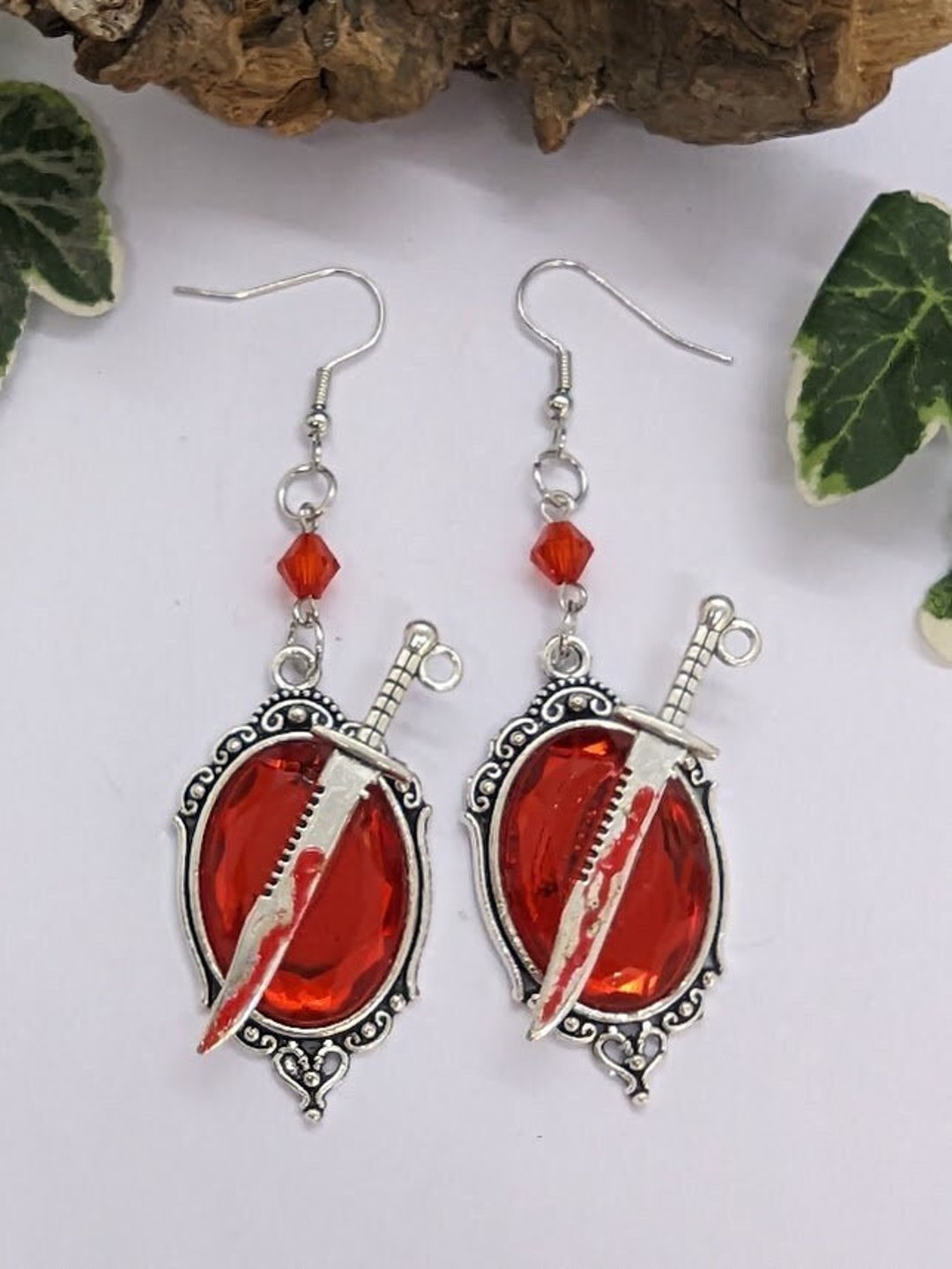 Gothic Bloody Dagger Horror Cameo Earrings - Etsy