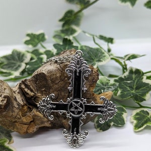 Stunning Black and Silver Inverted Cross Necklace With Central Inverted ...
